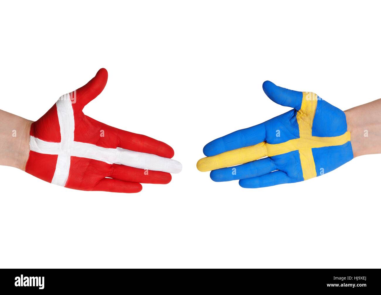 two hands symbolizing denmark and sweden in handshake gesture Stock ...