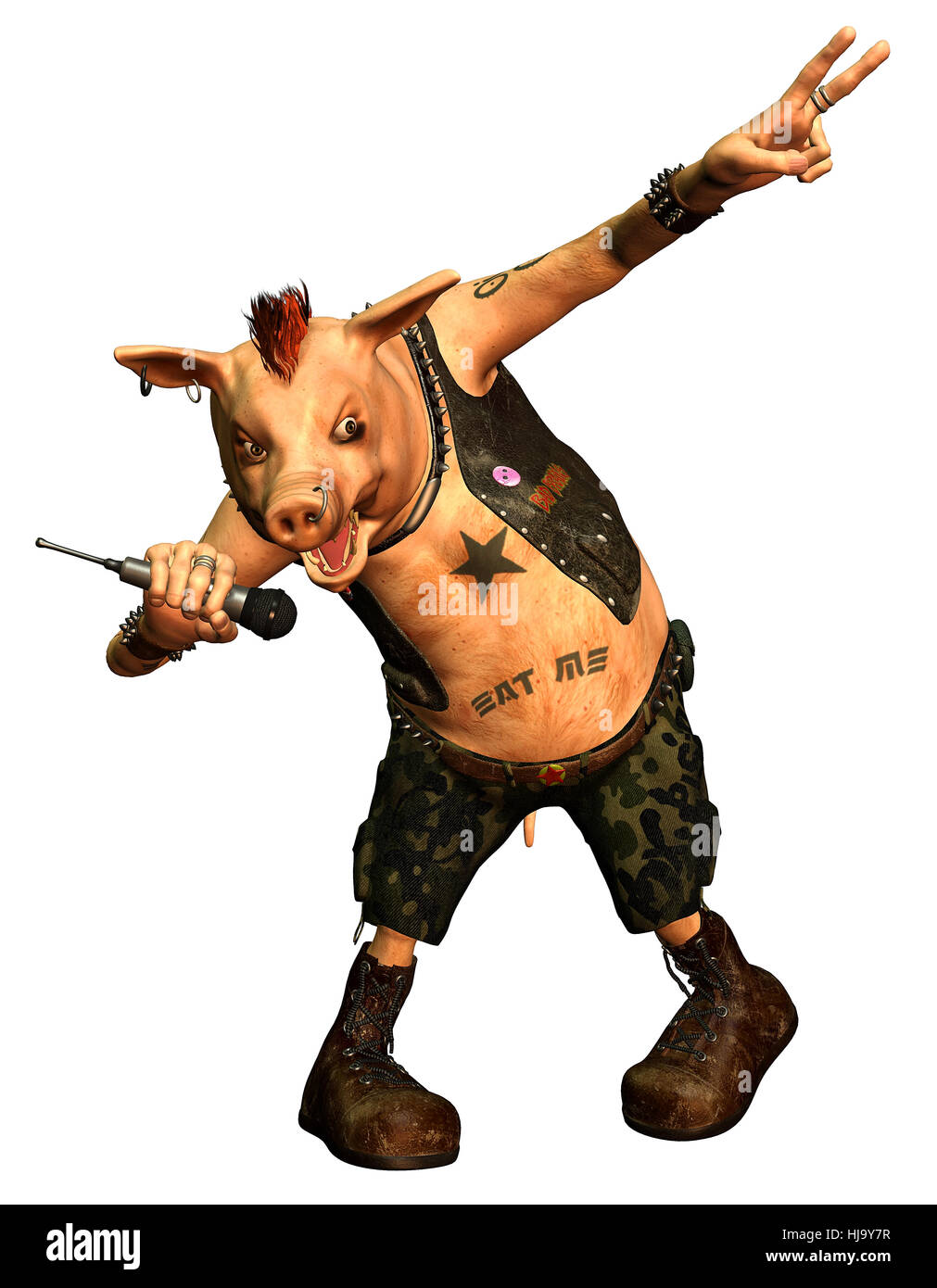 illustration, rendering, punk, pig, rock, ring, music, gesturing ...