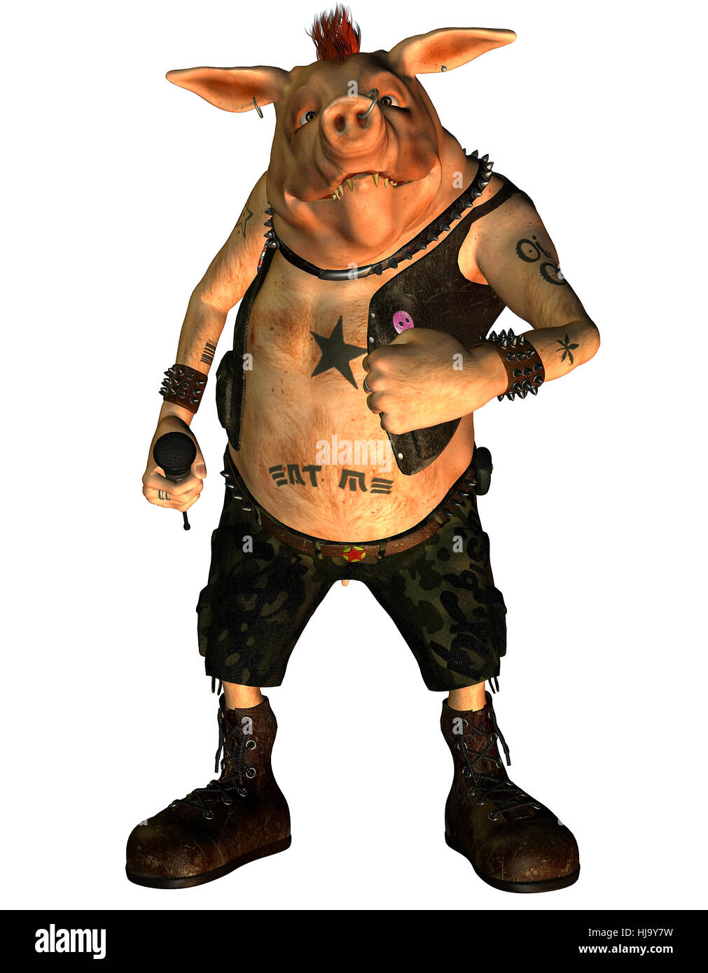 illustration, rendering, punk, pig, rock, ring, music, gesturing ...