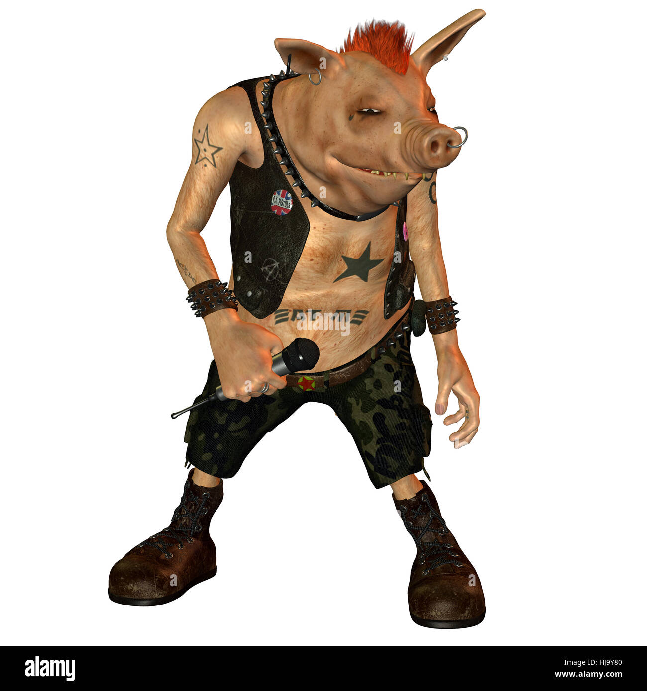 illustration, rendering, punk, pig, rock, ring, music, gesturing ...