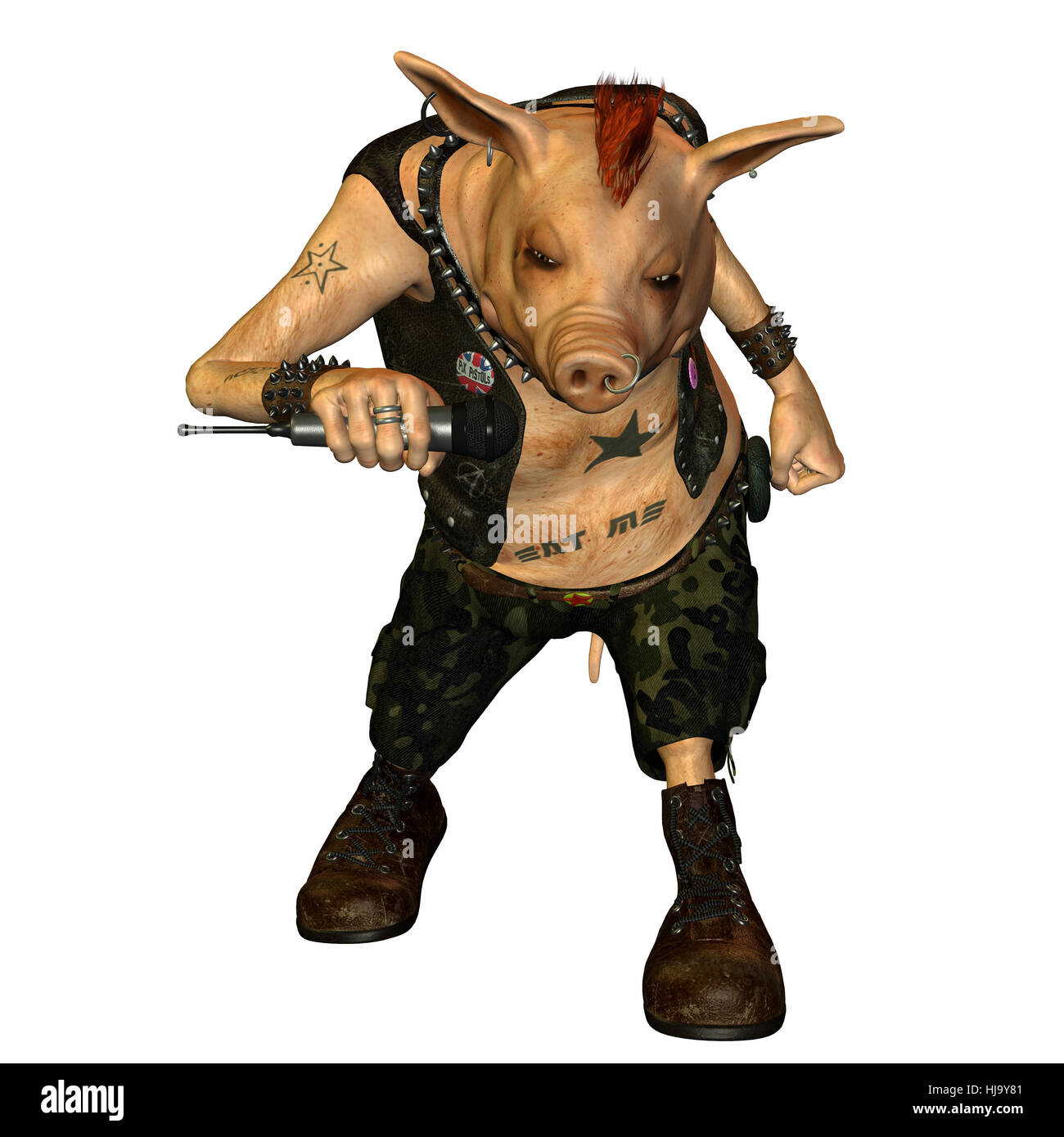 illustration, rendering, punk, pig, rock, ring, music, gesturing ...