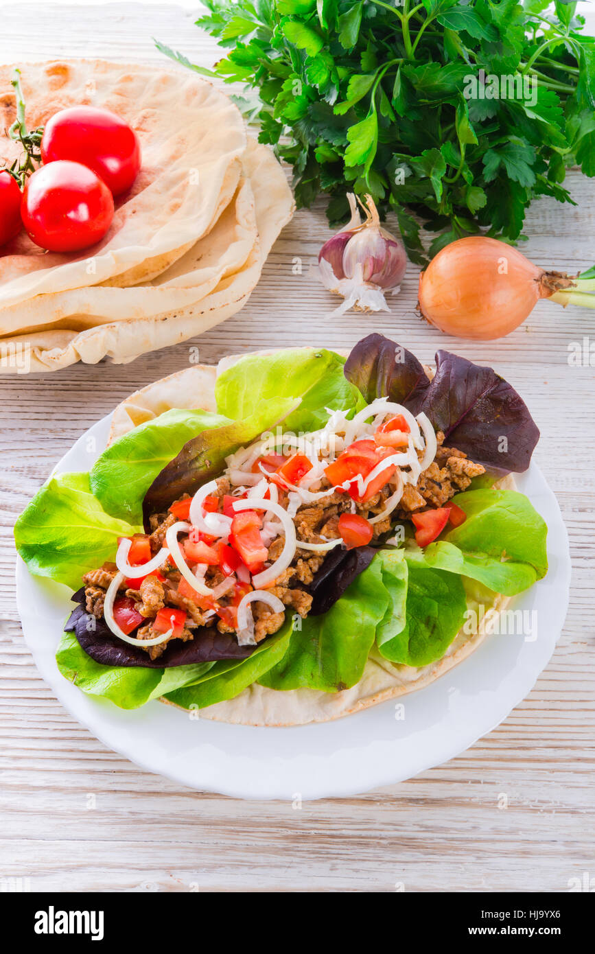 kebab - grilled meat,bread and vegetables Stock Photo - Alamy