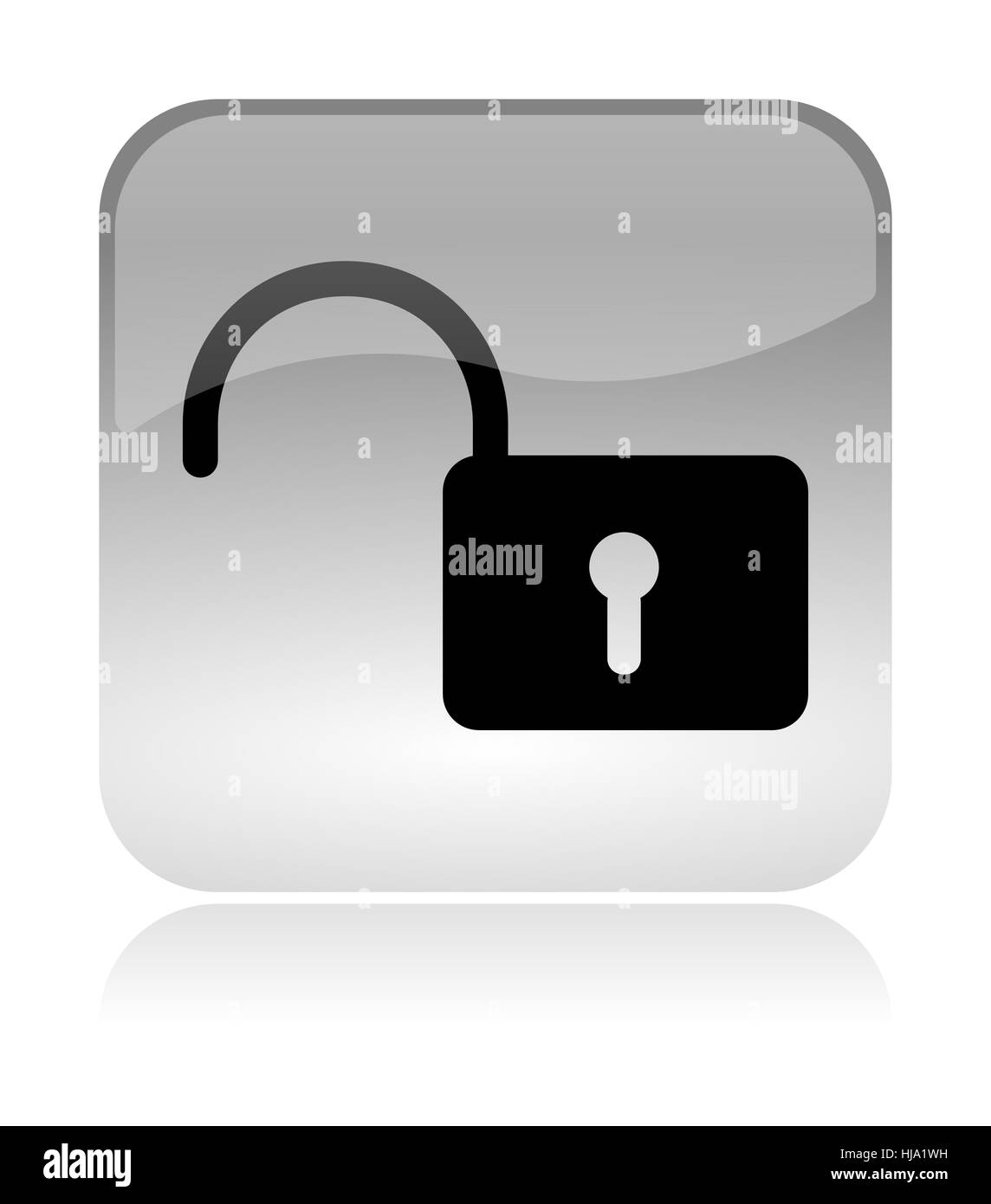 Unlock security padlock white, transparent and glossy web interface ...