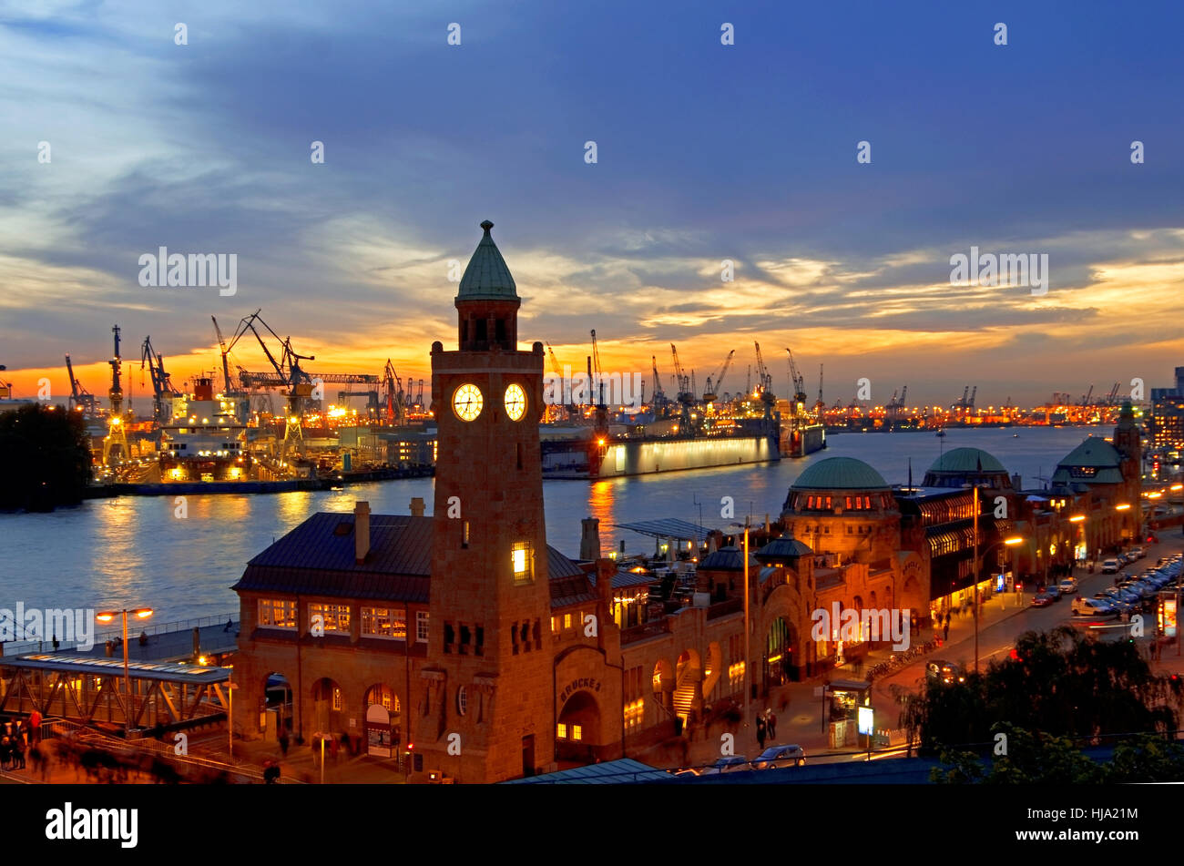 night, nighttime, lights, container ship, sunset, dockyard, clock ...