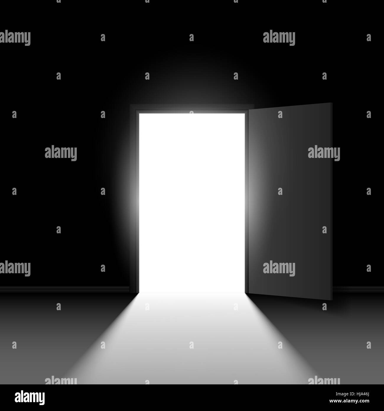 Abstract open door. Illustration on black background for creative ...