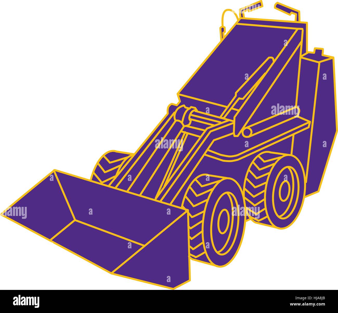Mono line style illustration of a compact skid steer viewed from front ...