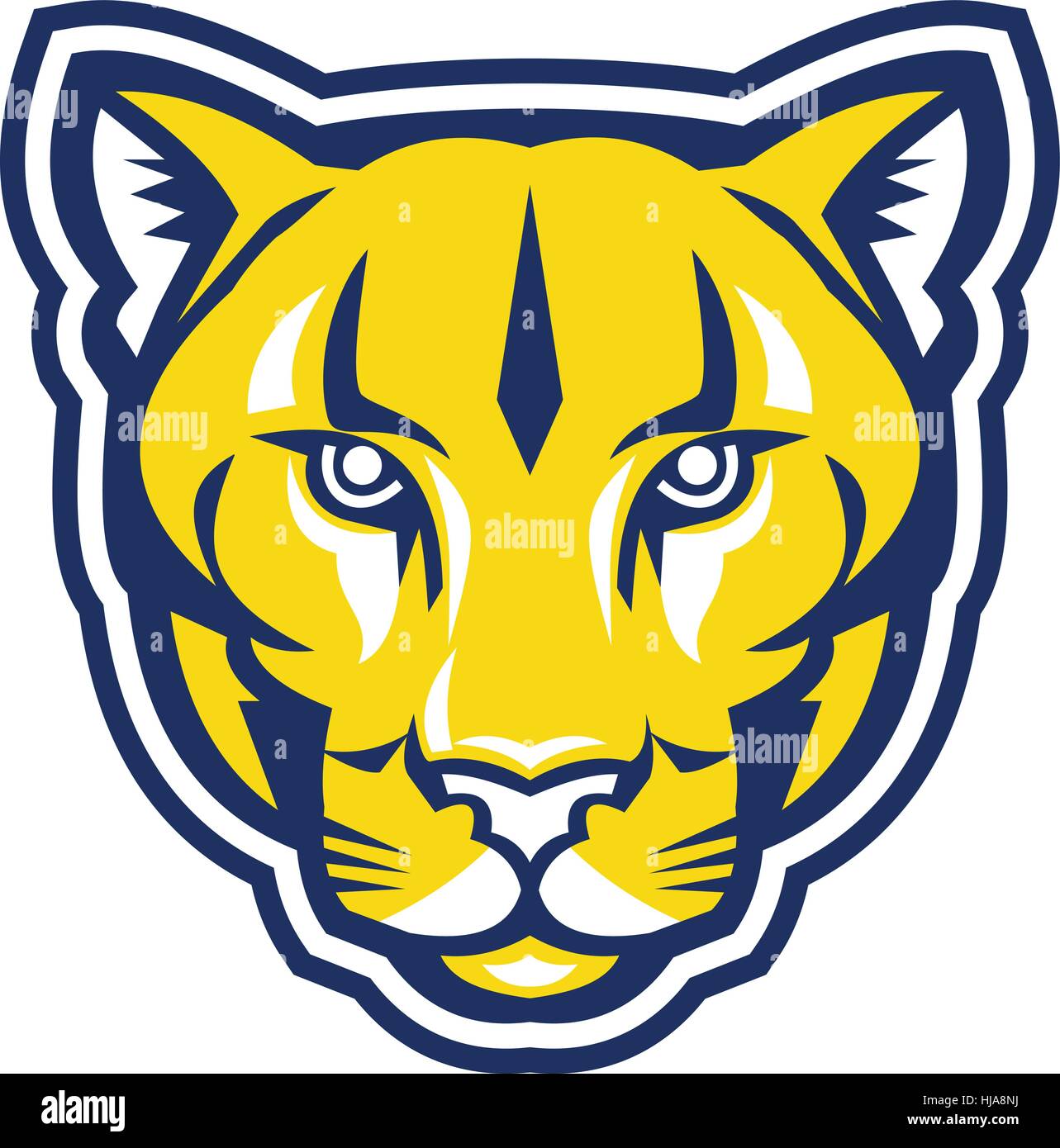 Illustration of an cougar mountain lion head viewed from front set on ...