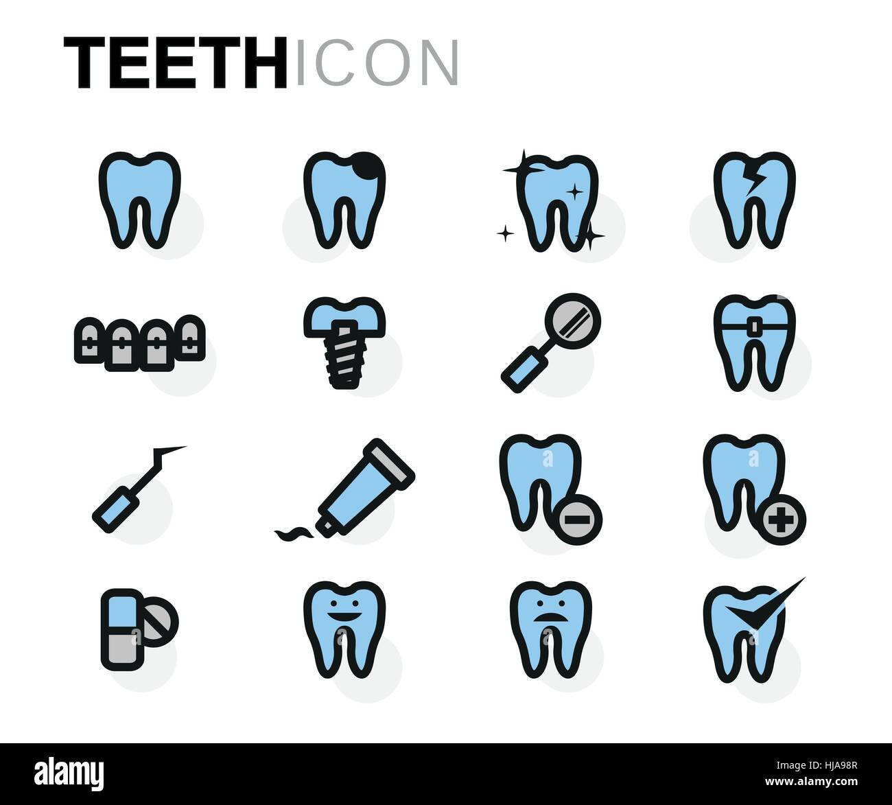 Vector flat teeth icons set on white background Stock Vector Image ...