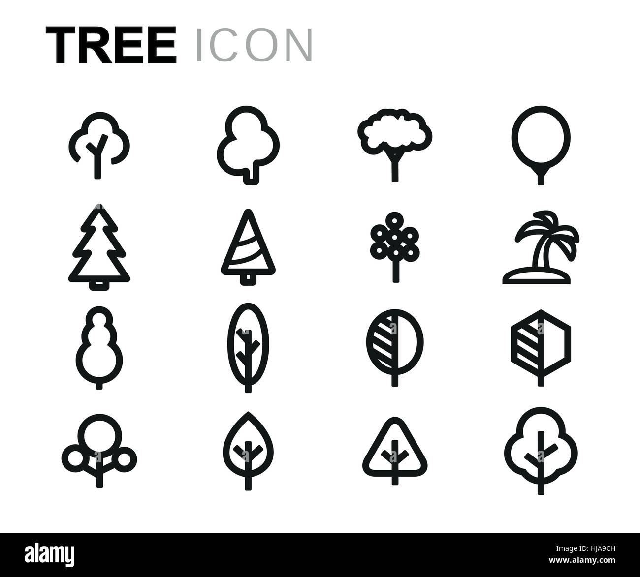 Vector line tree icons set on white background Stock Vector Image & Art ...