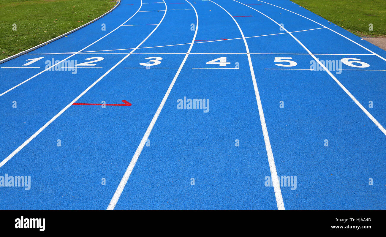 athletic track with numbers one two three four five six Stock Photo - Alamy