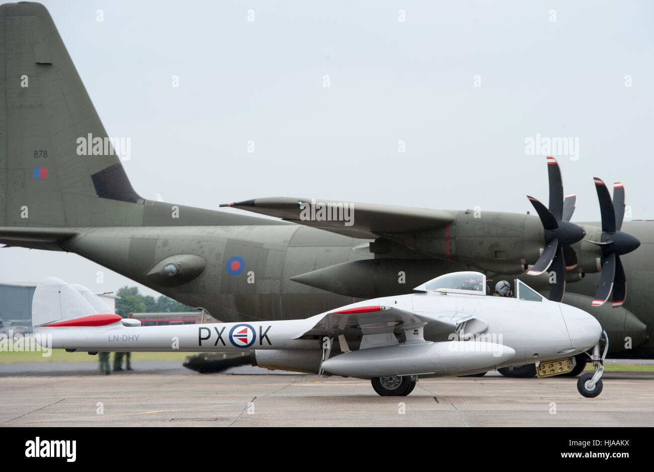 The de Havilland Vampire aircraft in a flypast to honour former test ...