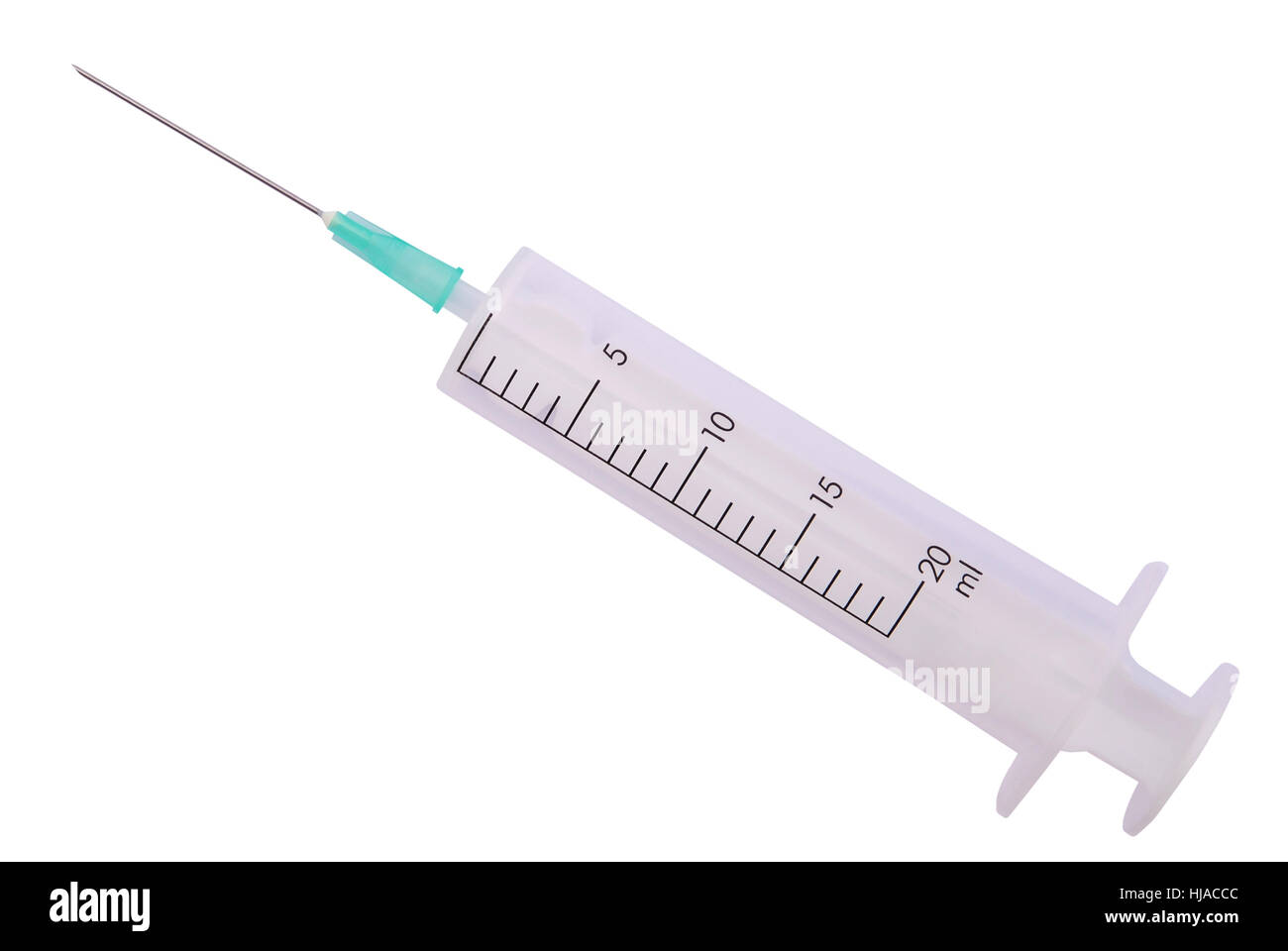 A simple plastic syringe with hypodermic needle on white background ...