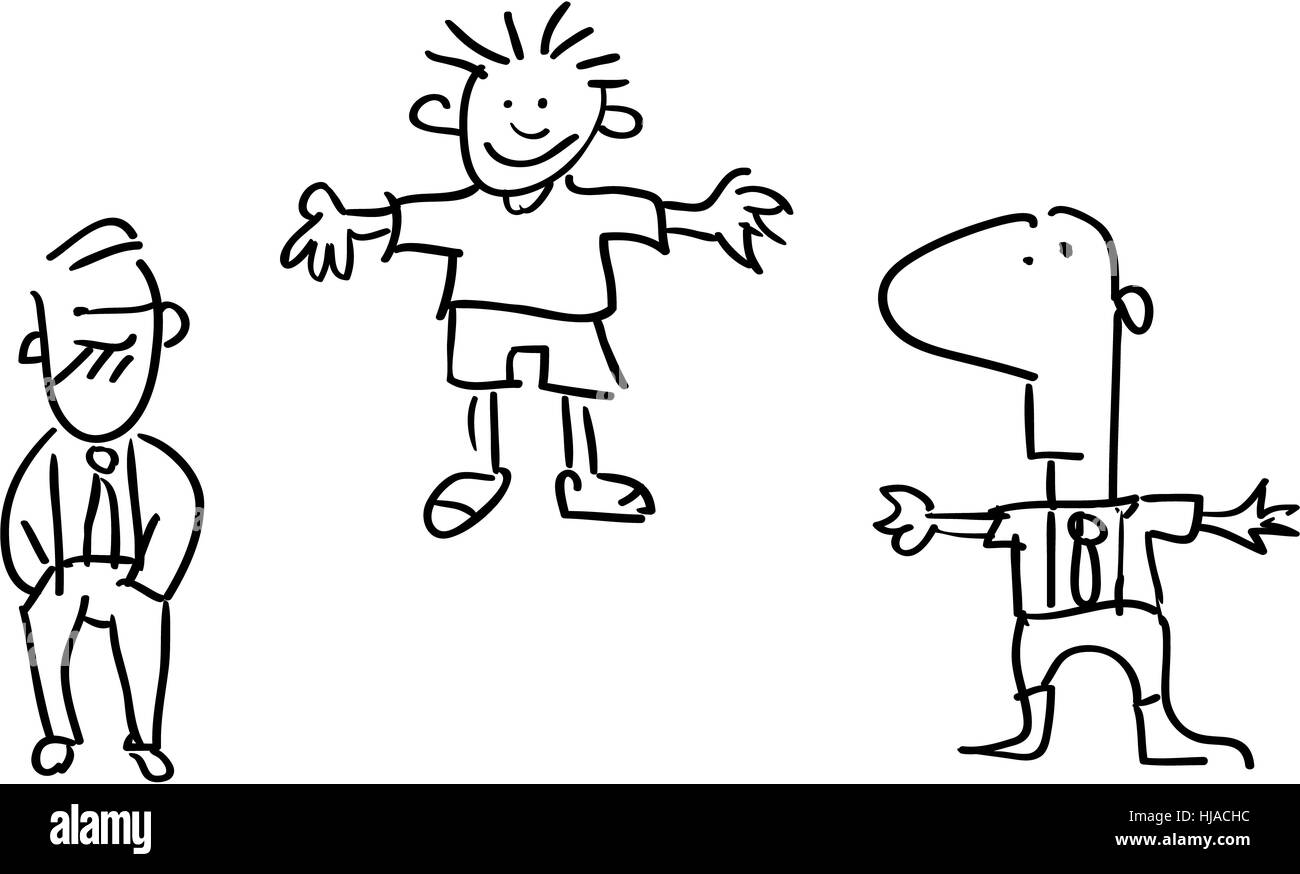 Three simple cartoon men - black and white Stock Photo - Alamy