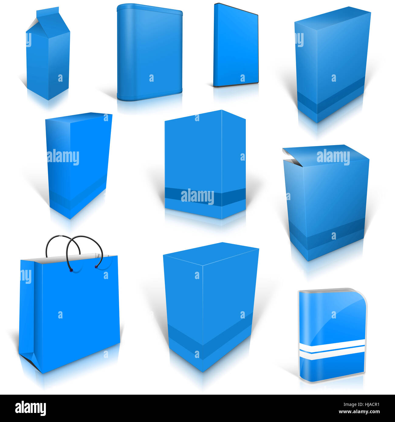 Ten blue light blank boxes isolated on white background ready to be ...