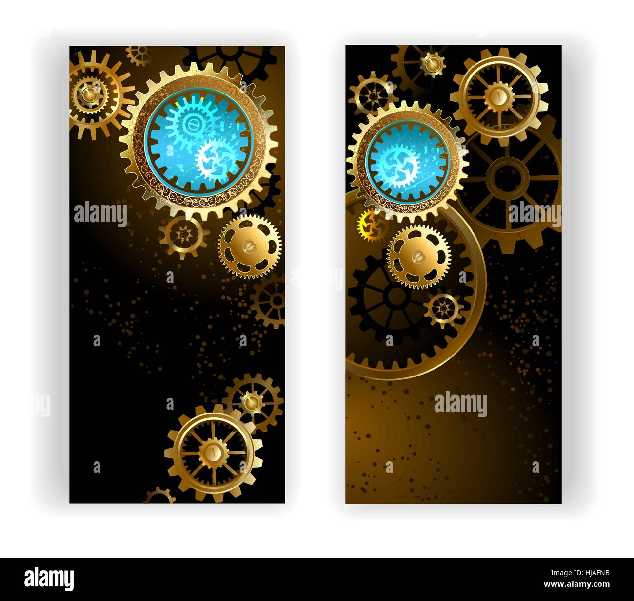 two banners with gold and brass gears on a dark background Stock Vector ...
