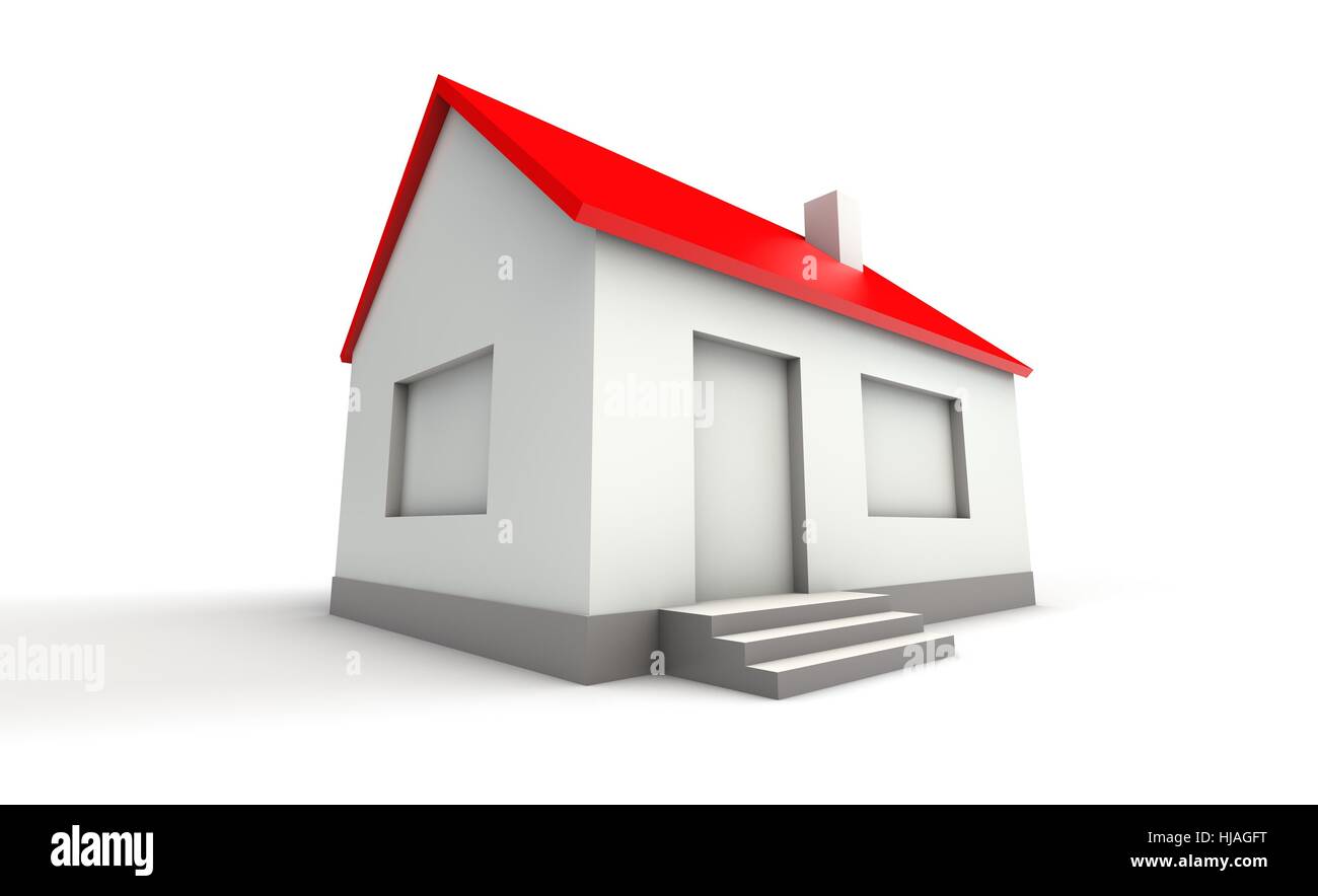 Simple 3d model of a house. Wide angle Stock Photo - Alamy