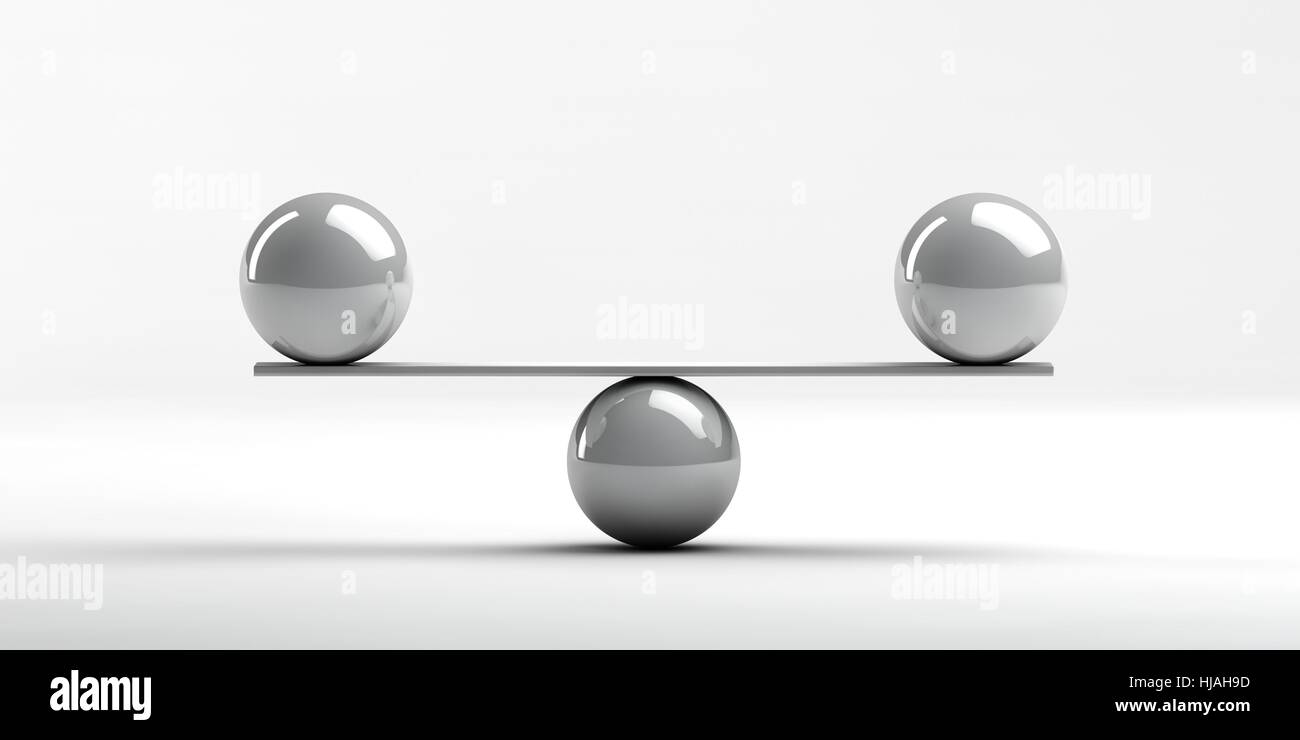 two ceramic spheres equally positioned on a balance board Stock Photo ...