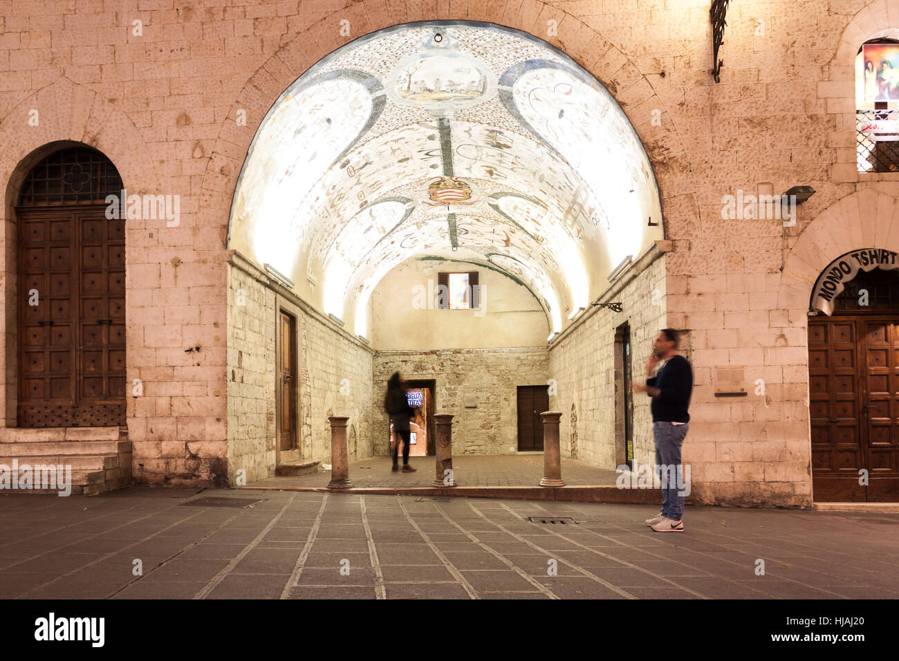 Alleys and squares at night with illumination. Assisi, Umbria. Italy ...