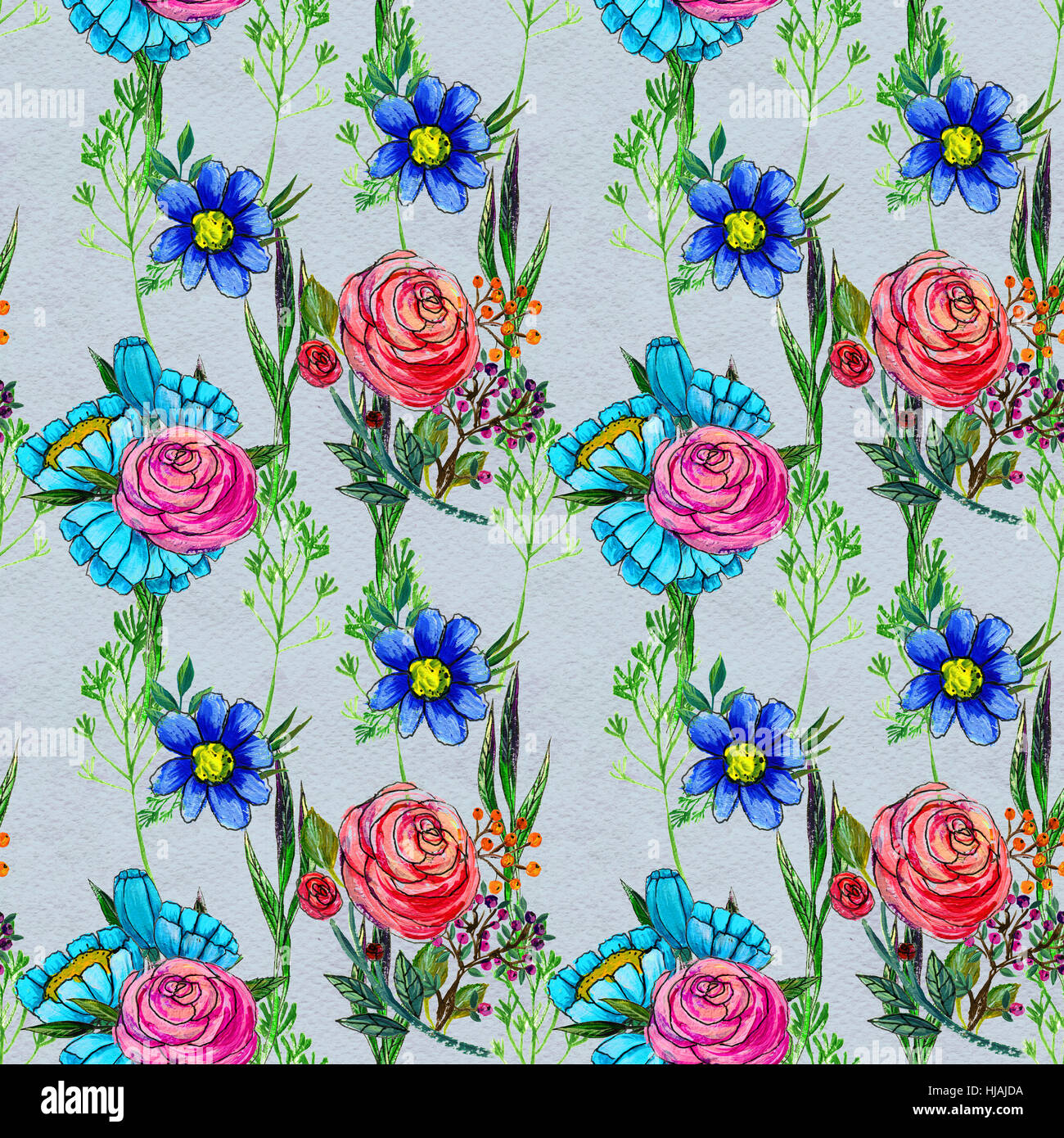 Seamless pattern with colorful flowers Stock Photo - Alamy