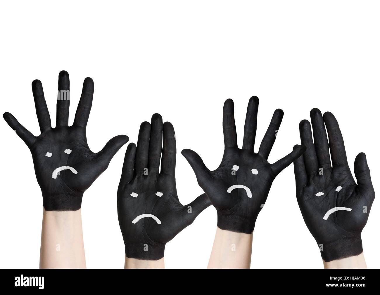 sad or angry hands, painted black, isolated Stock Photo - Alamy