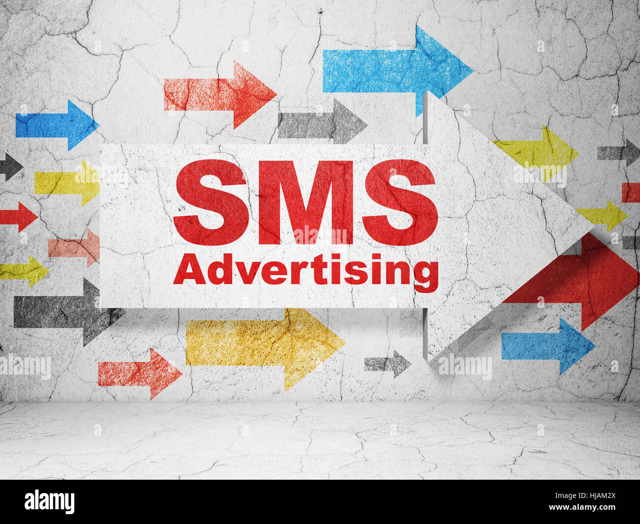 Advertising concept: arrow with SMS Advertising on grunge wall ...