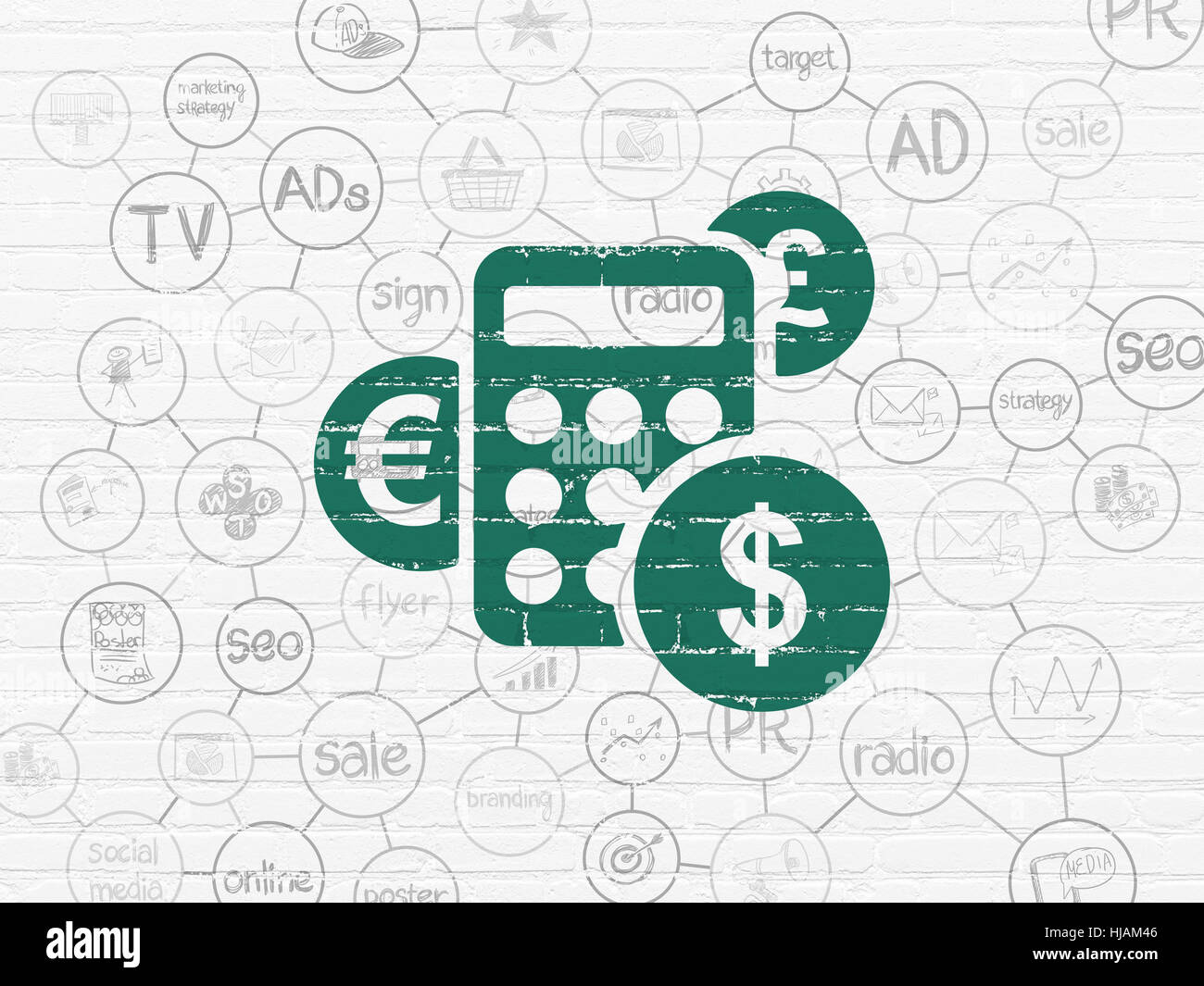 Marketing concept: Calculator on wall background Stock Photo - Alamy
