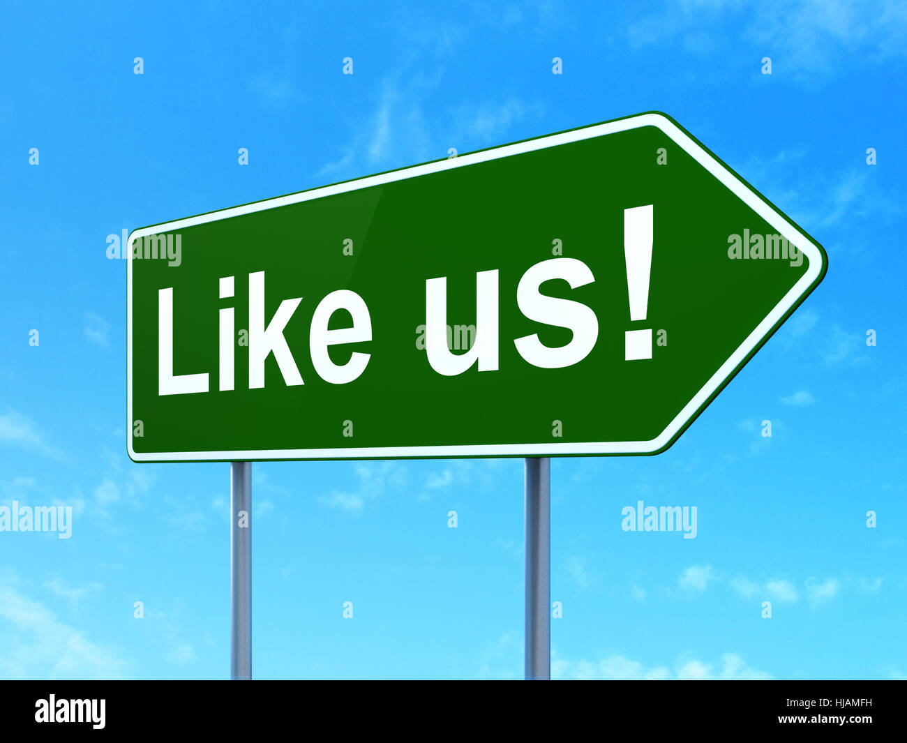 Social network concept: Like us! on road sign background Stock Photo ...