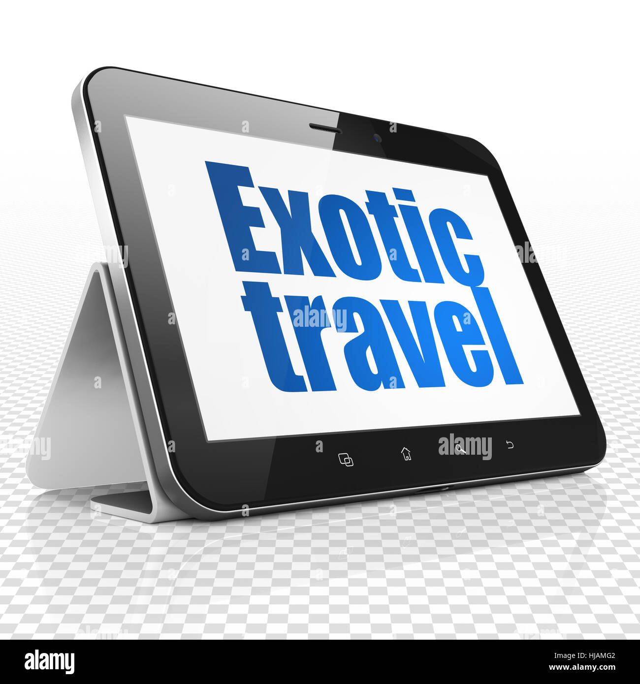 Travel concept: Tablet Computer with Exotic Travel on display Stock ...