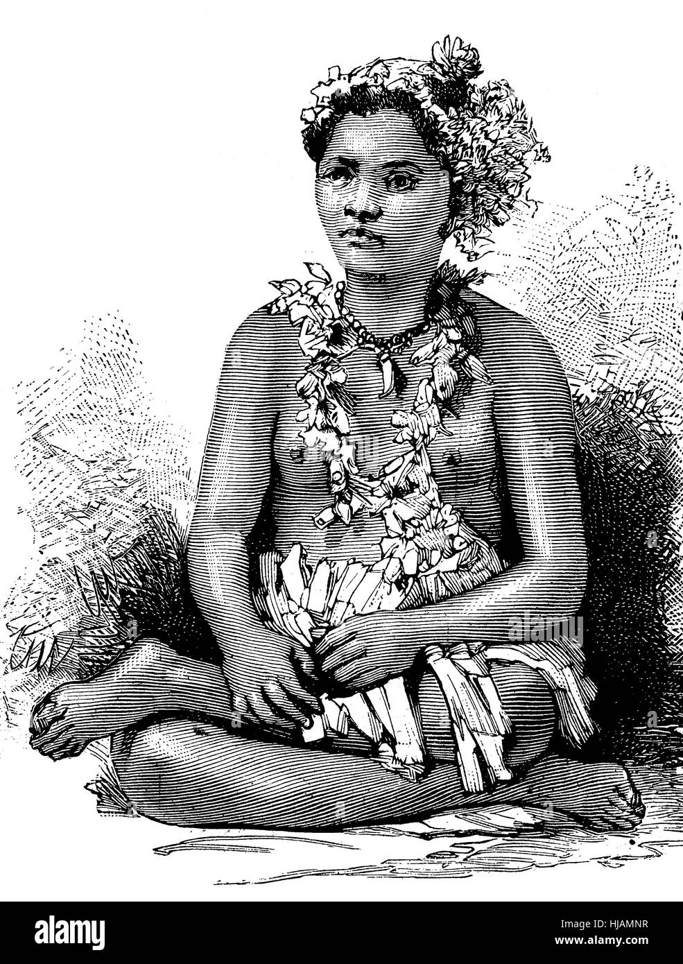 a woman from the island of Samoa, historical image or illustration from ...