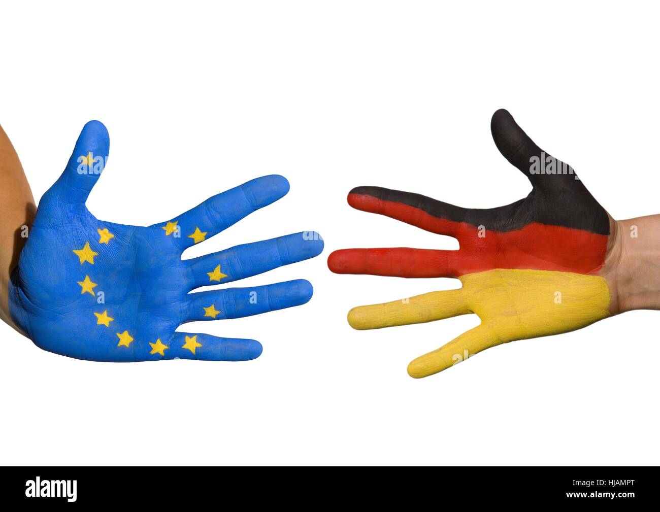 two hands symbolizing the relation between germany and europe Stock ...