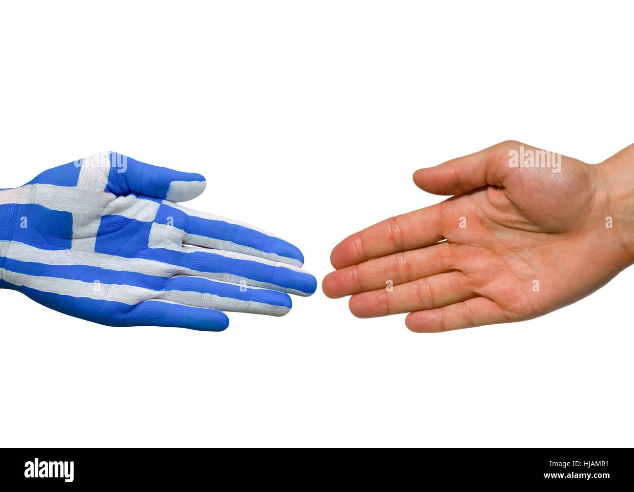 a greek hand and a hand with copyspace, isolated Stock Photo - Alamy