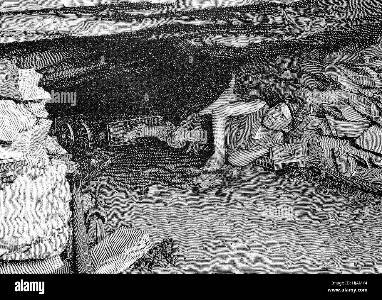 mine, mining of slate, copper-slate, transport with a minecart or mine ...