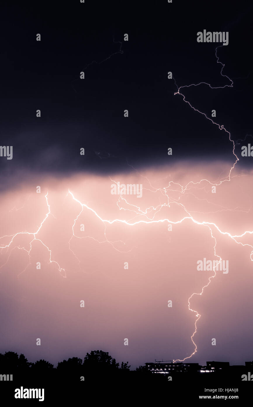 thunderstorm, thundreous, lightning, sheet lightning, flash, firmament ...