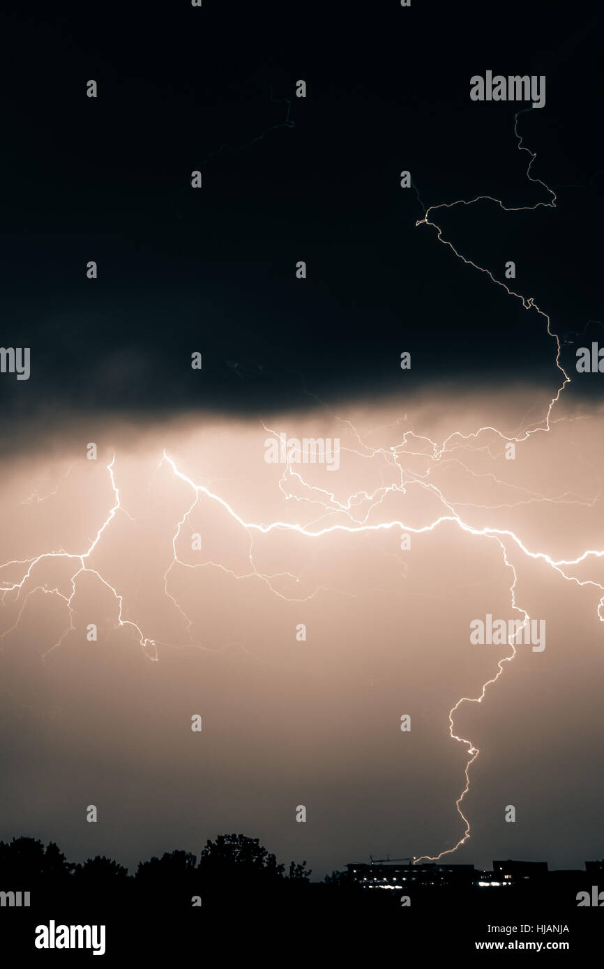 thunderstorm, thundreous, lightning, sheet lightning, flash, firmament ...