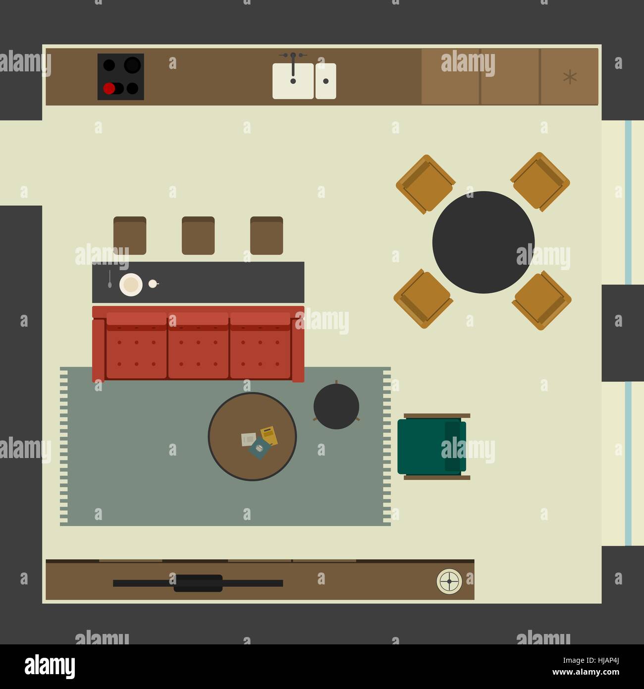 Modern kitchen living room area Stock Vector Images - Alamy