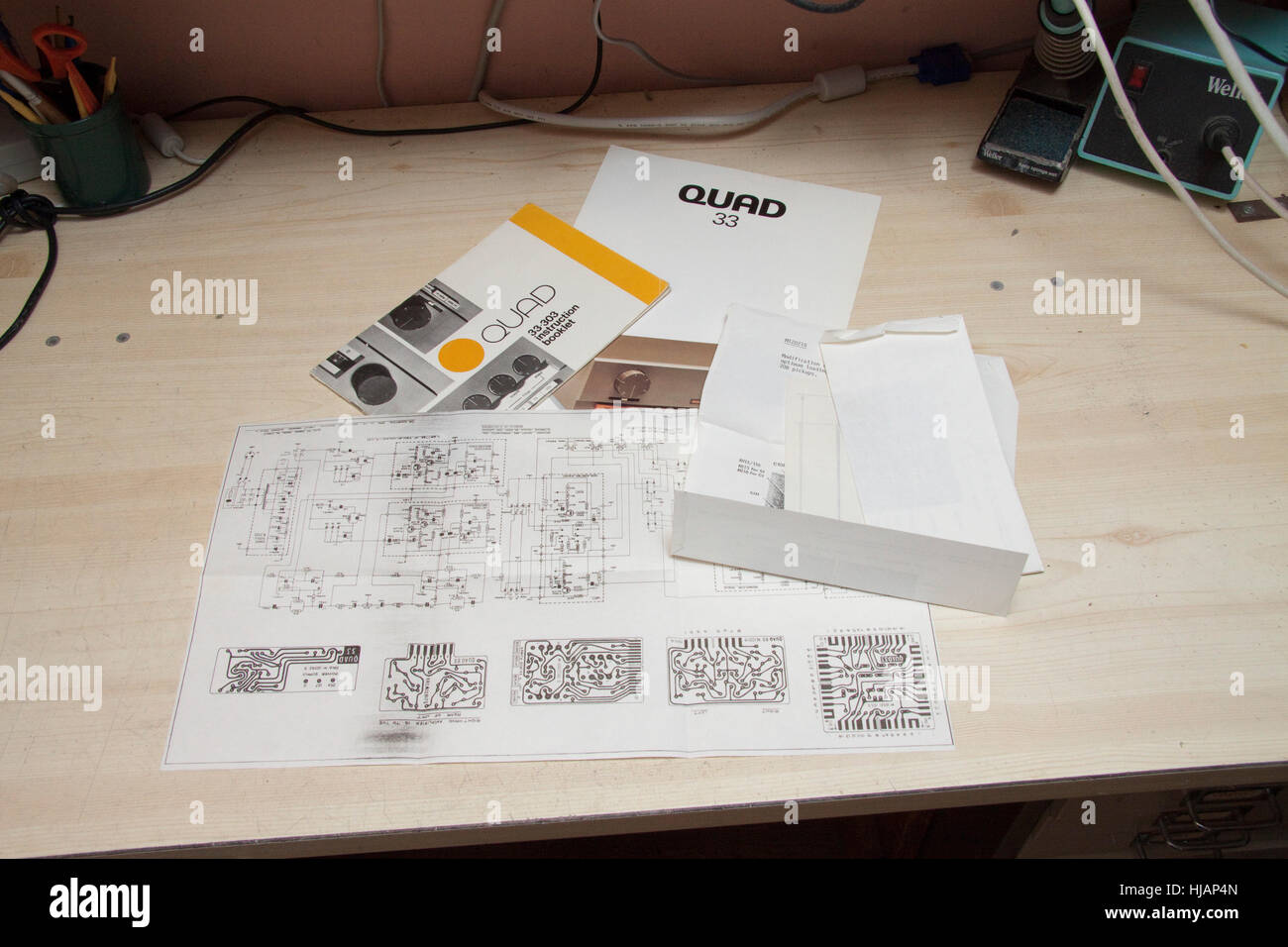 Literature and circuit diagrams for a Quad 33 pre-amplifier Stock Photo ...