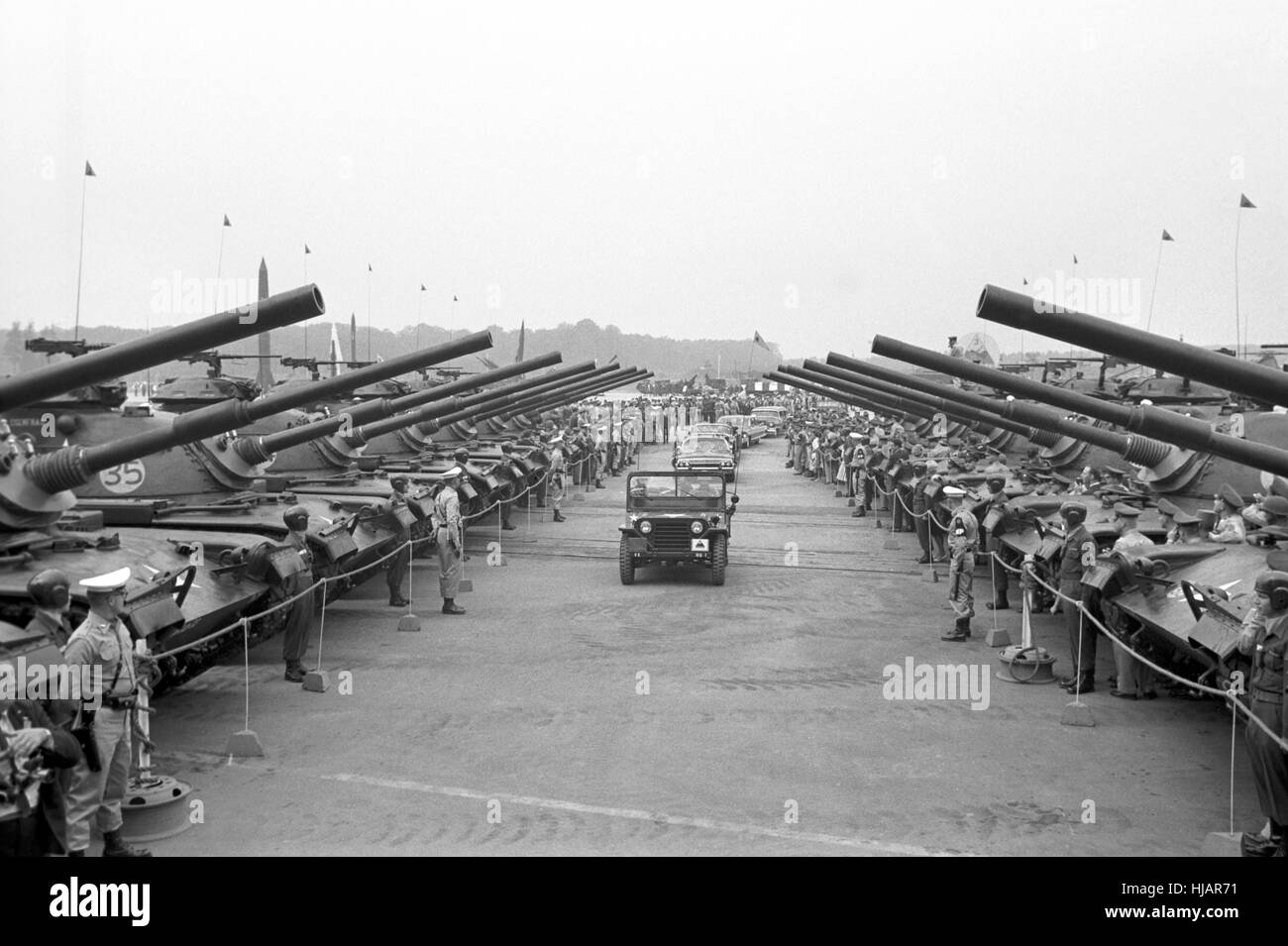 US president John F. Kennedy at a military parade at US air base ...