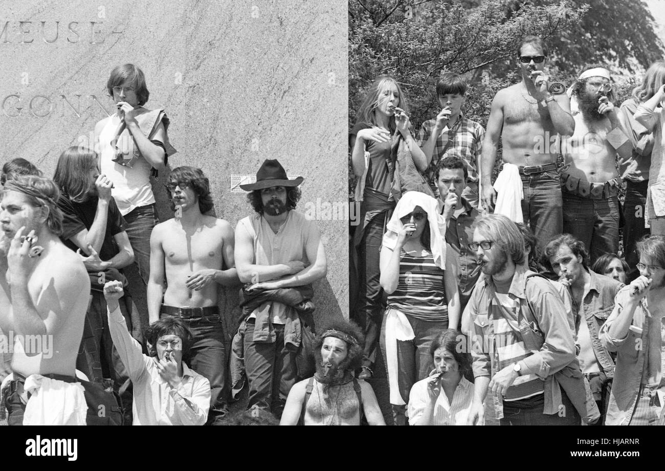 Protesters play patriotic songs on kazoos at the anti-Vietnam War rally ...