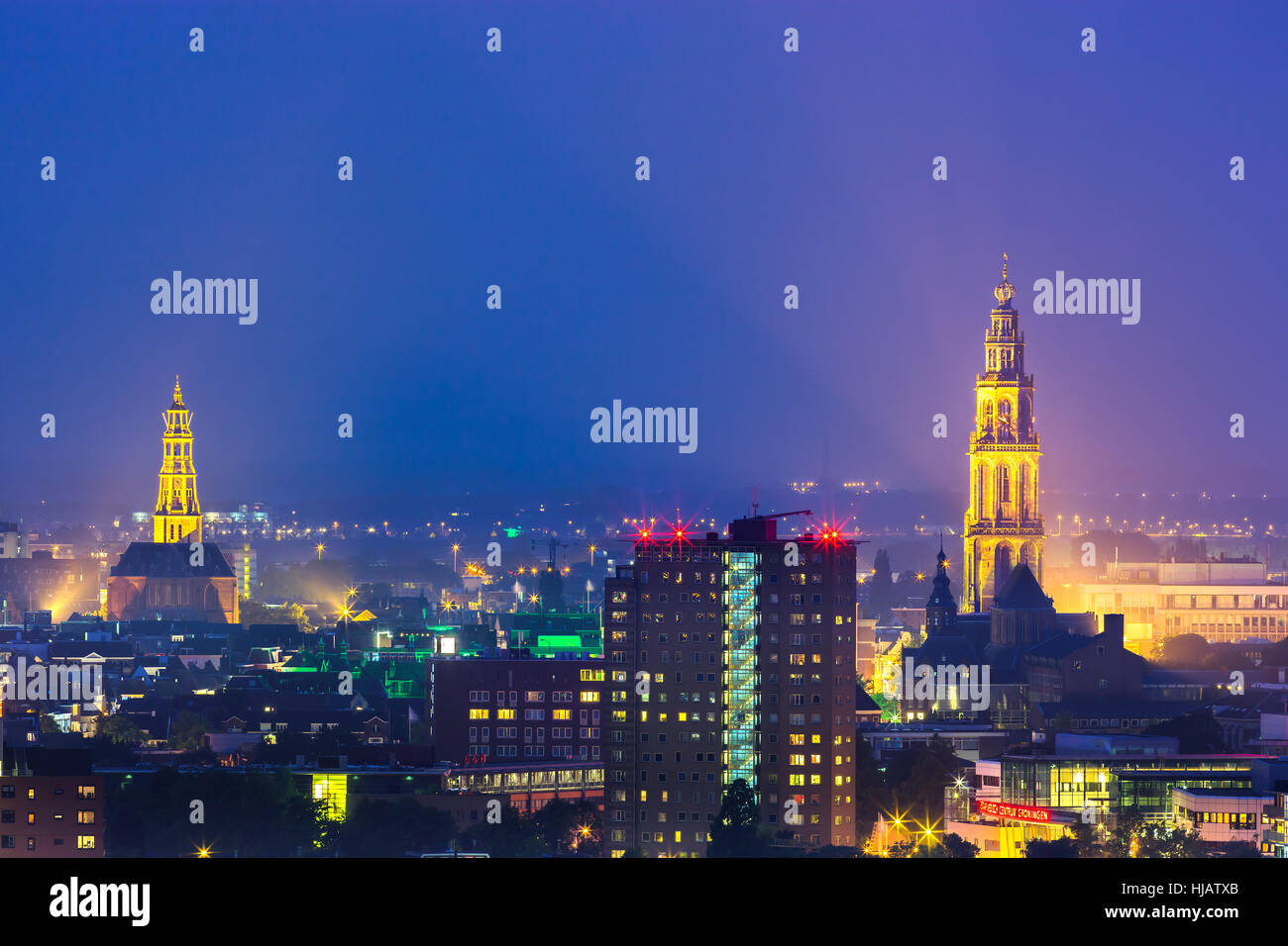 Groningen town during blue hour, after sunset on a summer evening with ...