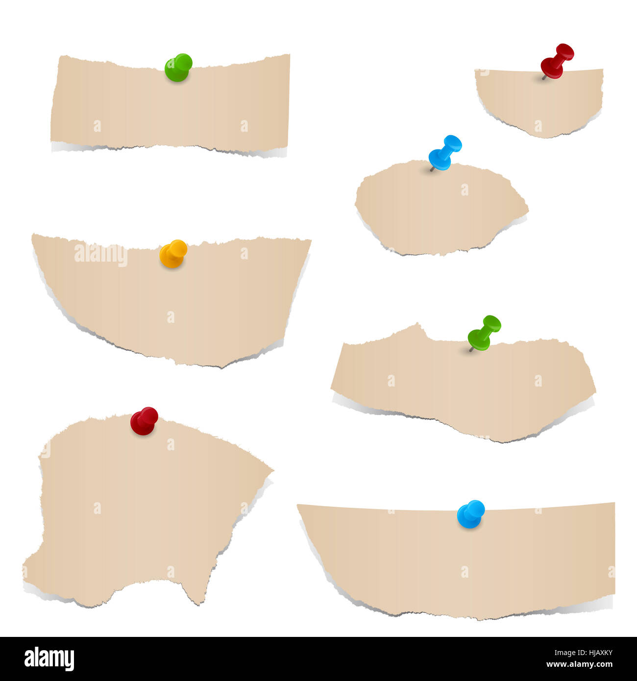 collection - brown scraps of paper with pin Stock Photo - Alamy