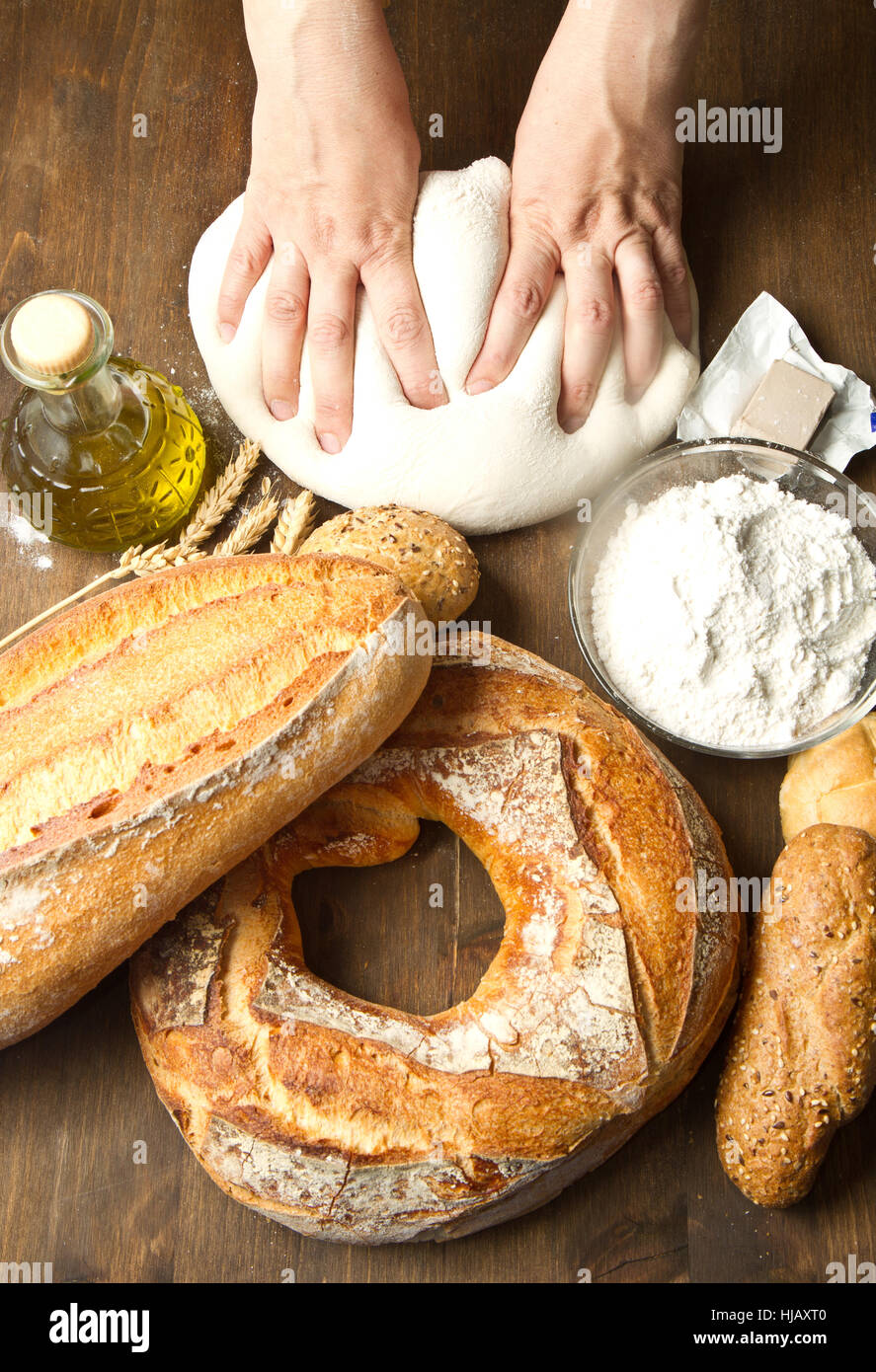 woman, make, food, aliment, bread, hand, housewife, female, closeup ...