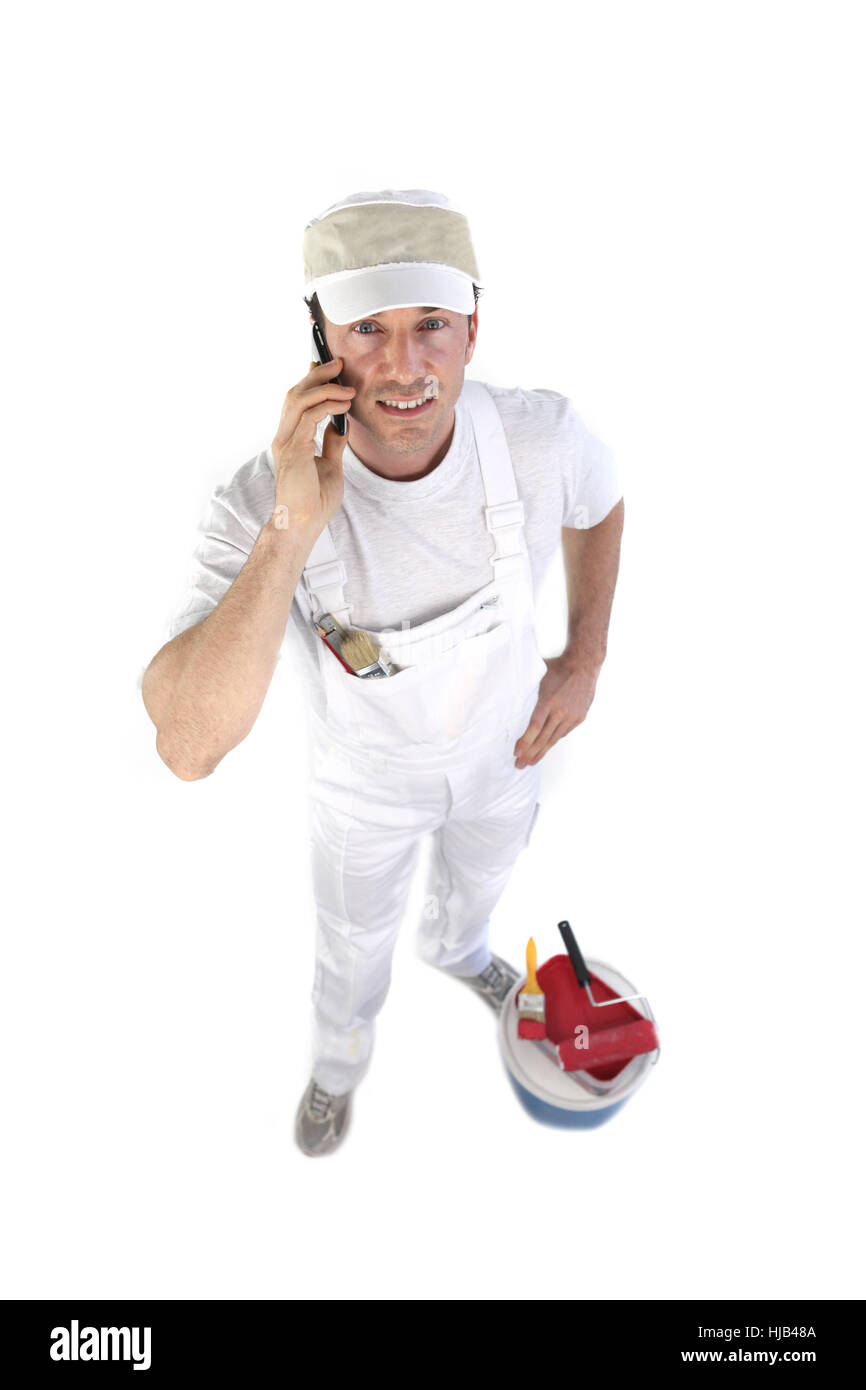 high angle shot of painter making a call Stock Photo - Alamy
