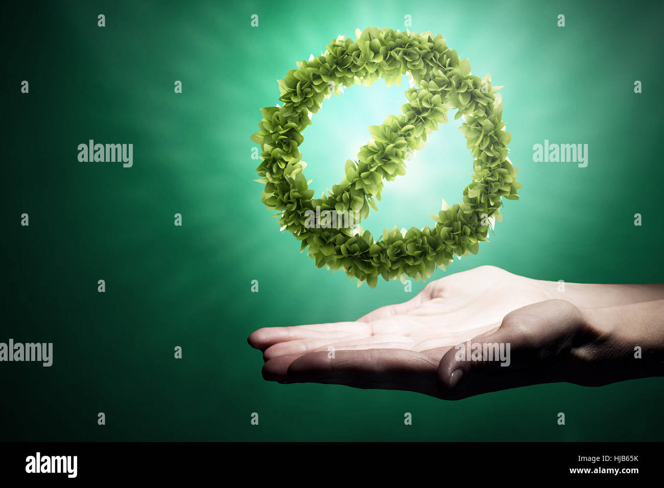 Close up of human hand holding green prohibition sign hi-res stock ...