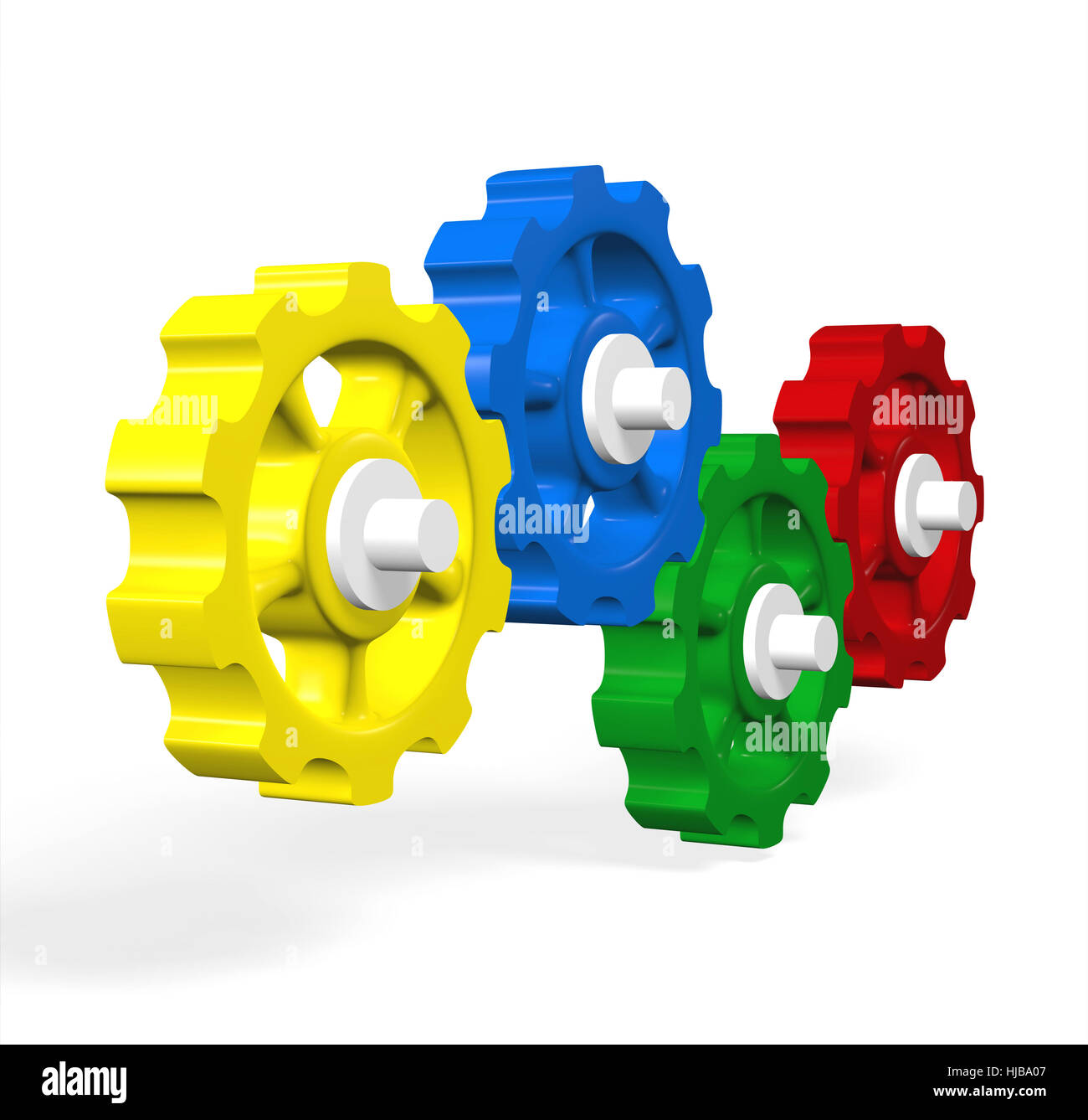 colorful gears - green red blue yellow 8 Stock Photo - Alamy