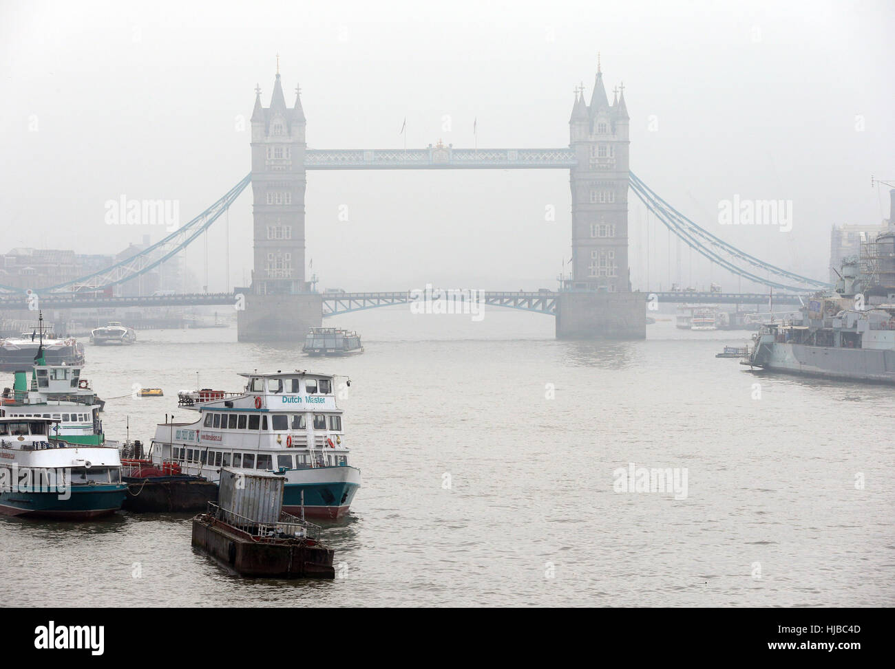 Tower Bridge shrouded in fog, as dense fog caused travel disruption ...