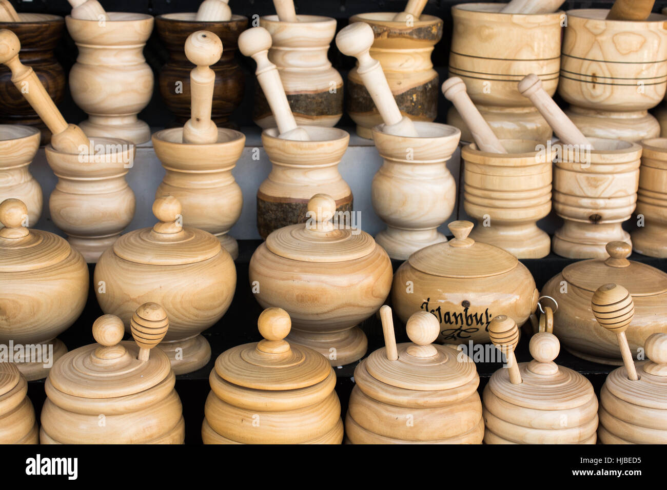 wooden mortars and pestles as a traditional kitchenware Stock Photo - Alamy