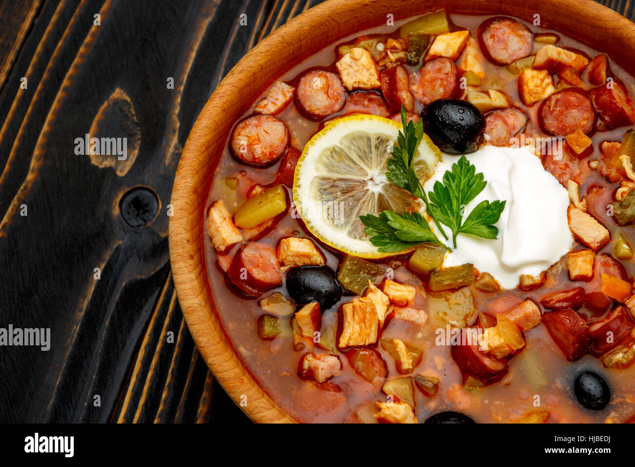 Solyanka - Russian traditional meat soup Stock Photo - Alamy