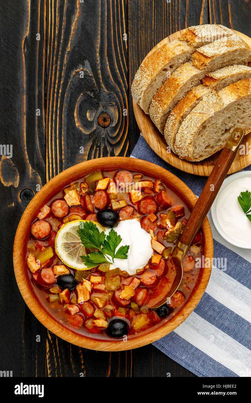 Solyanka - Russian traditional meat soup Stock Photo - Alamy