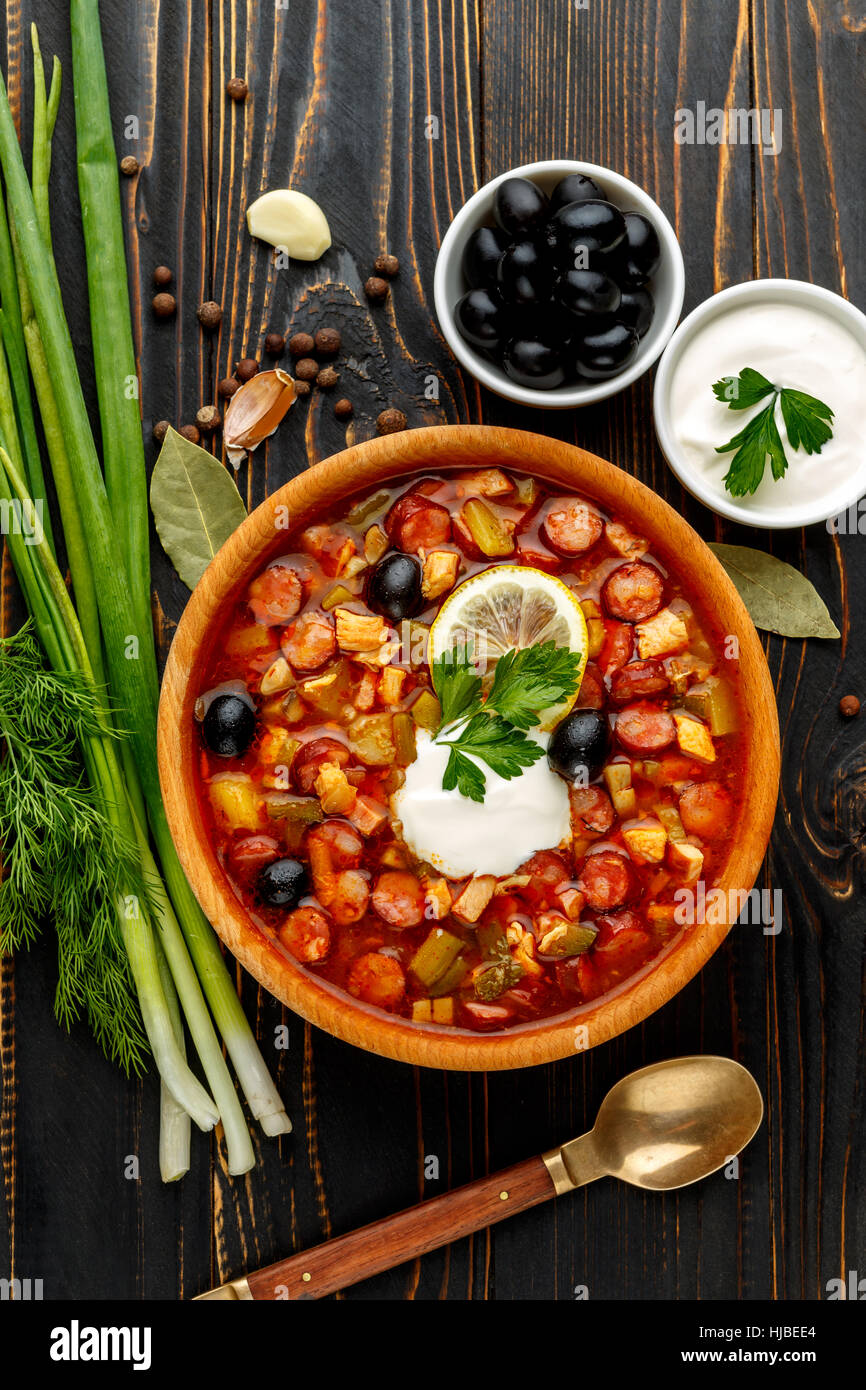 Solyanka - Russian traditional meat soup Stock Photo - Alamy