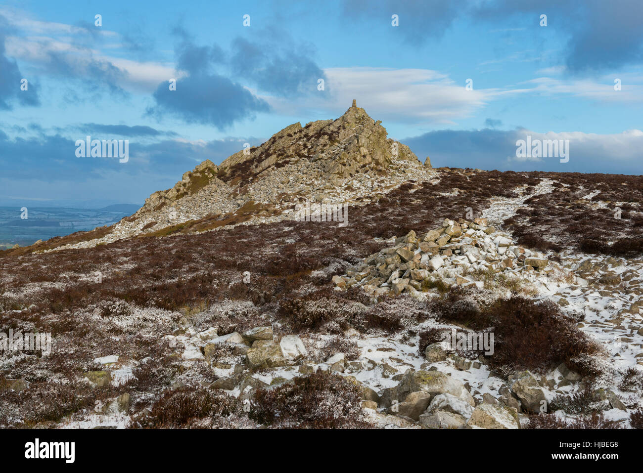 Winter sunlight on Manstone Rock, Stiperstones, Shropshire Stock Photo ...